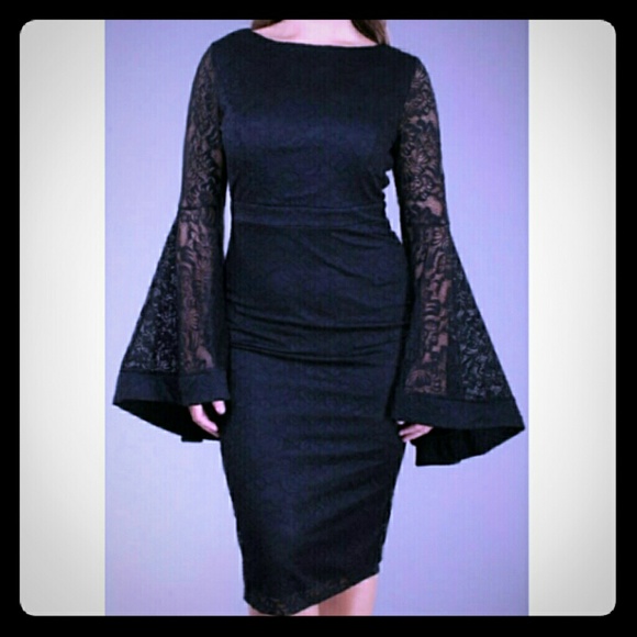 Symphony | Dresses | Symphony New Black Lace Bell Sleeve Dress 3xl ...